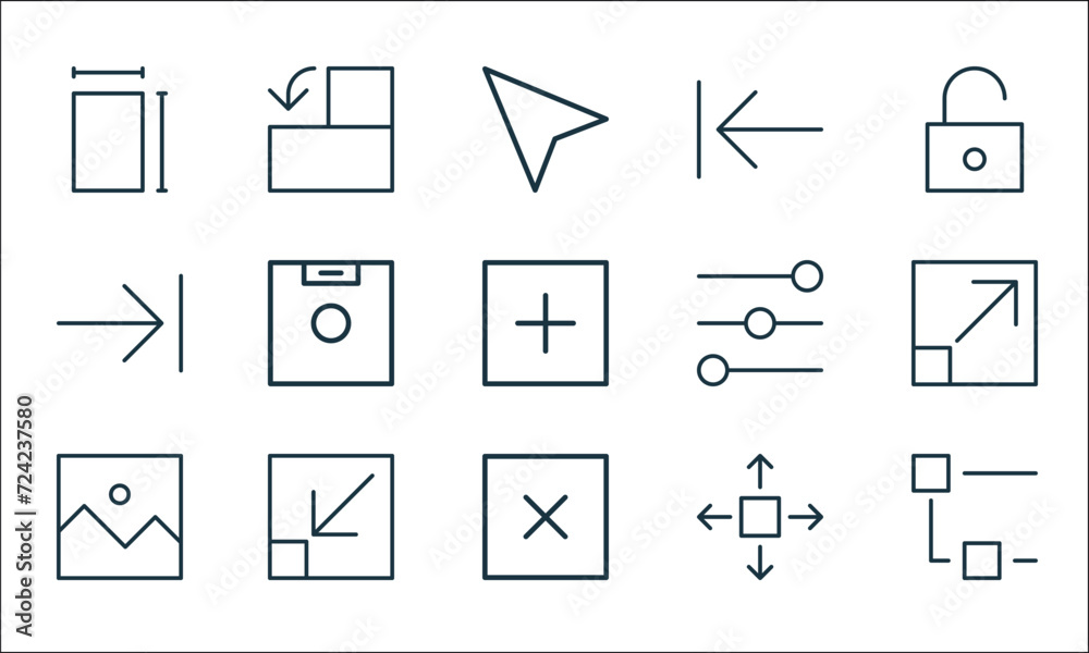 user interface line icons. linear set. quality vector line set such as layers, delete, image ...