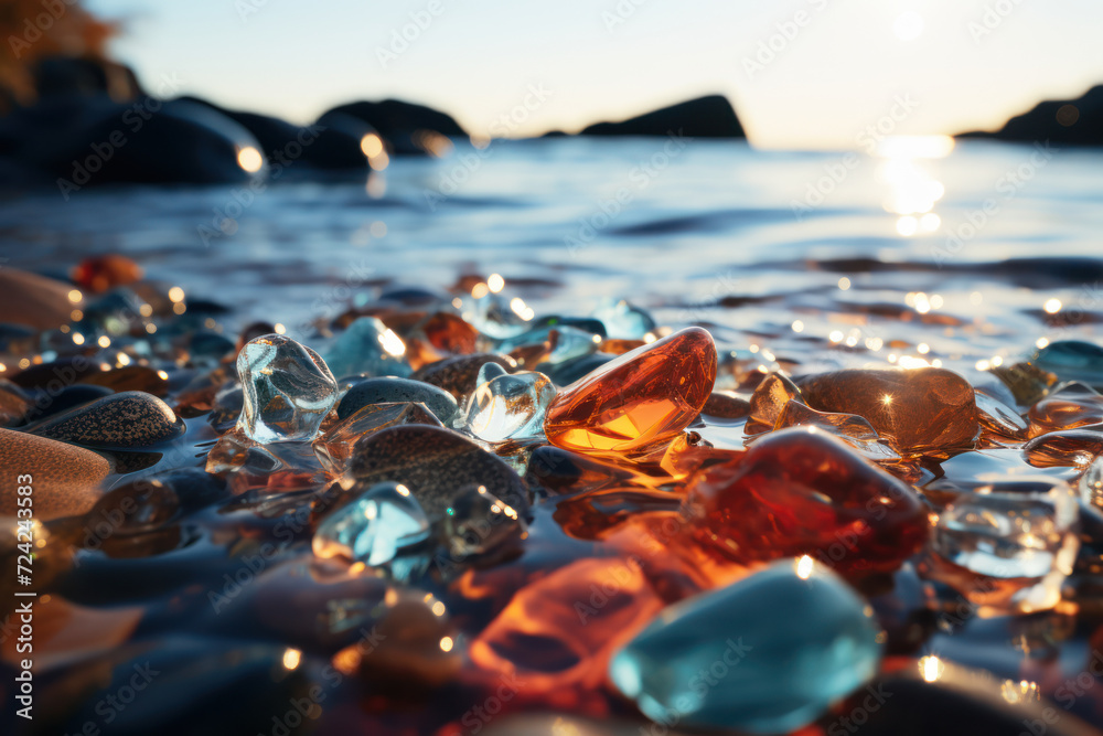 A pristine glass beach showcases smooth, translucent pebbles that have ...