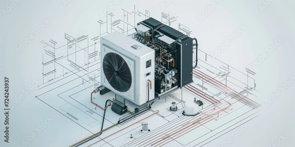 Abstract electrical diagram of a thermair heat pump. Hyper-realistic ...