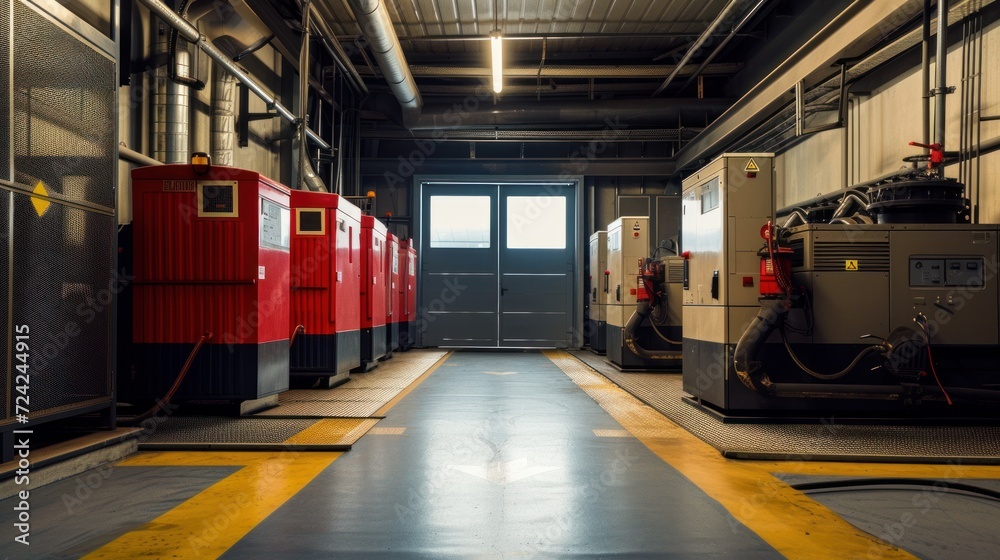 Generator room with two generators in factory standby for power backup ...