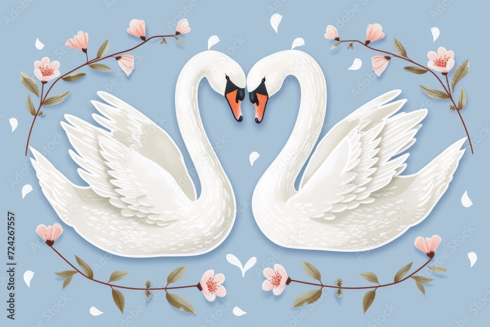 Amidst a sea of vibrant flowers, two graceful swans form a perfect ...