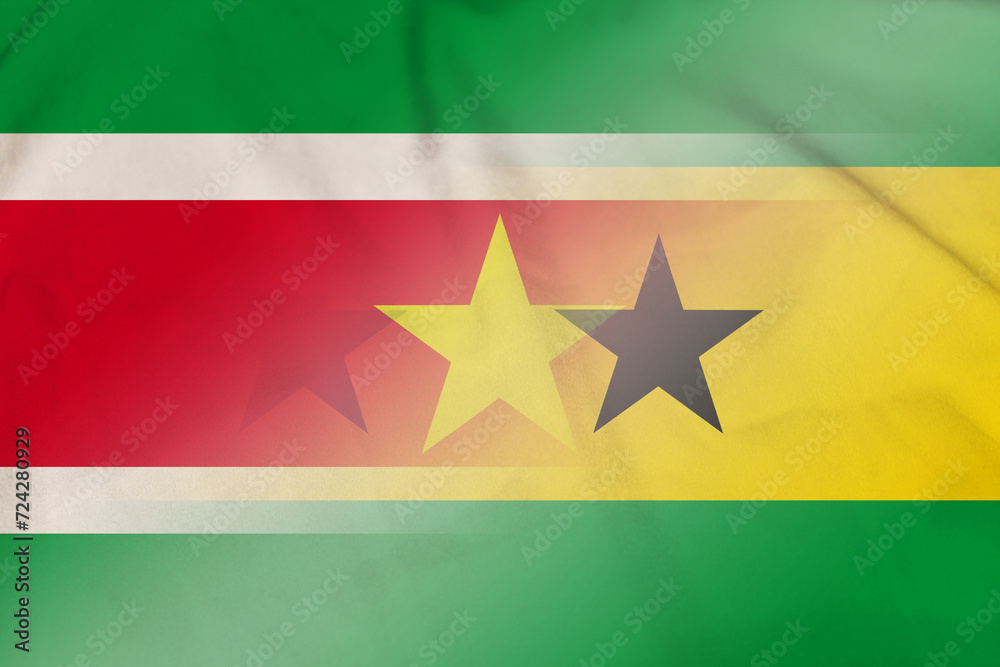 Suriname and Sao Tome and Principe national flag transborder ...