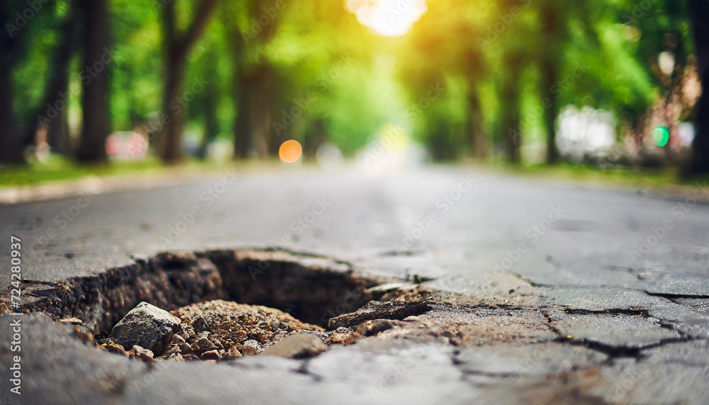city street with potholes, revealing the wear and tear of time on ...
