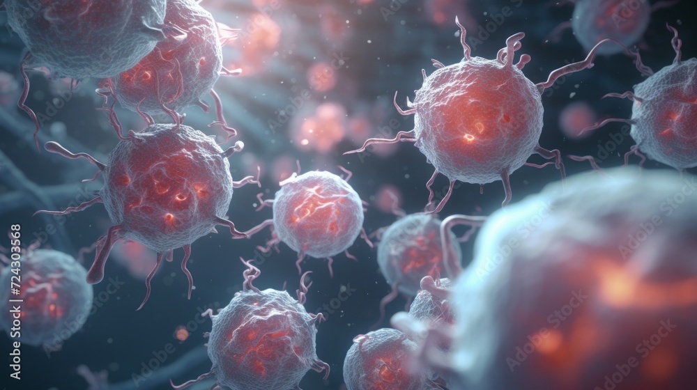 Detailed microscopic visualization of cancer cells with highlighted ...