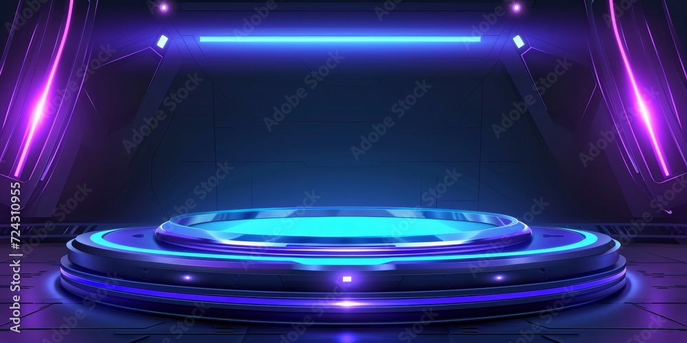 Empty podium presentation on theme futuristic control room with ...