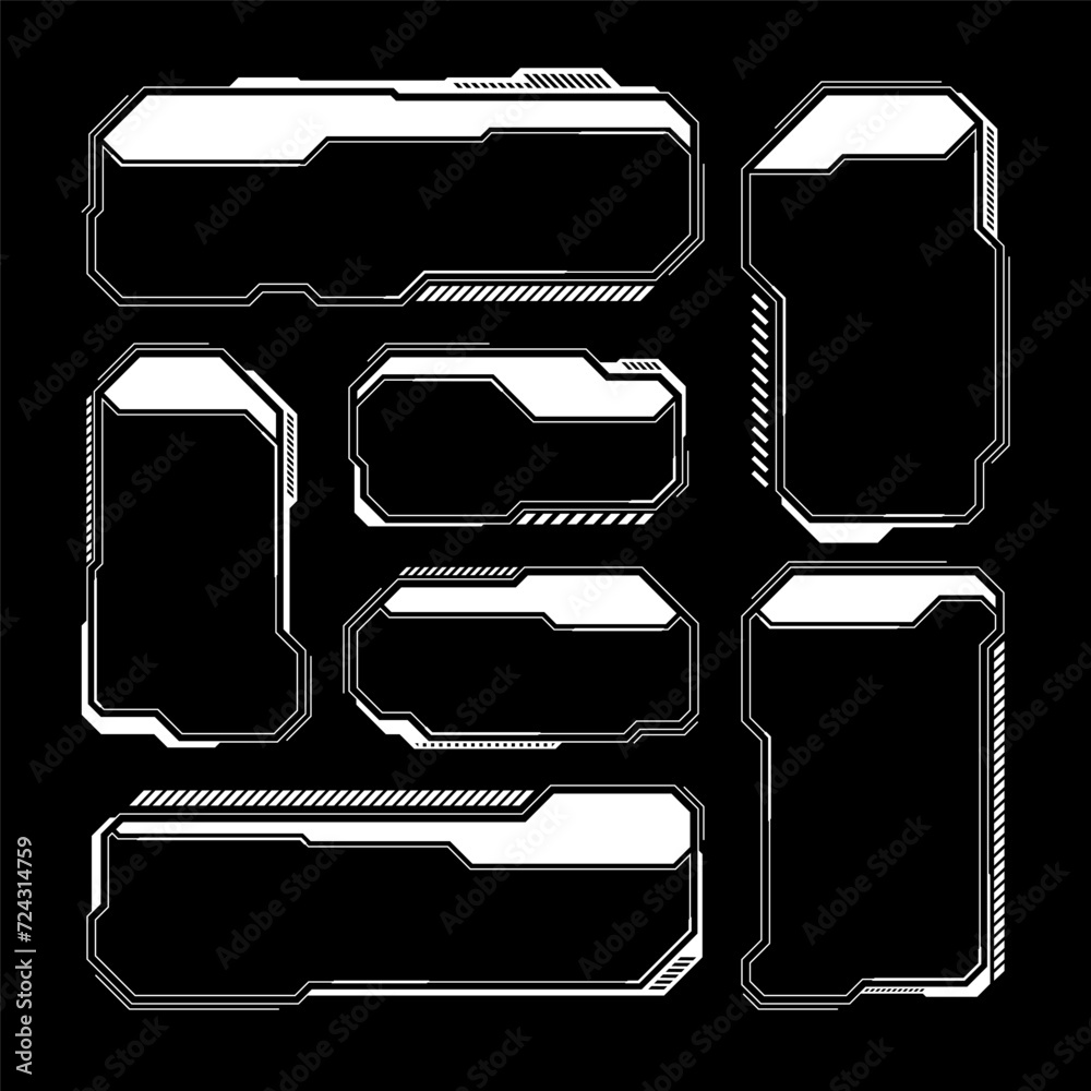 White futuristic HUD, UI elements. Sci-fi user interface text boxes ...