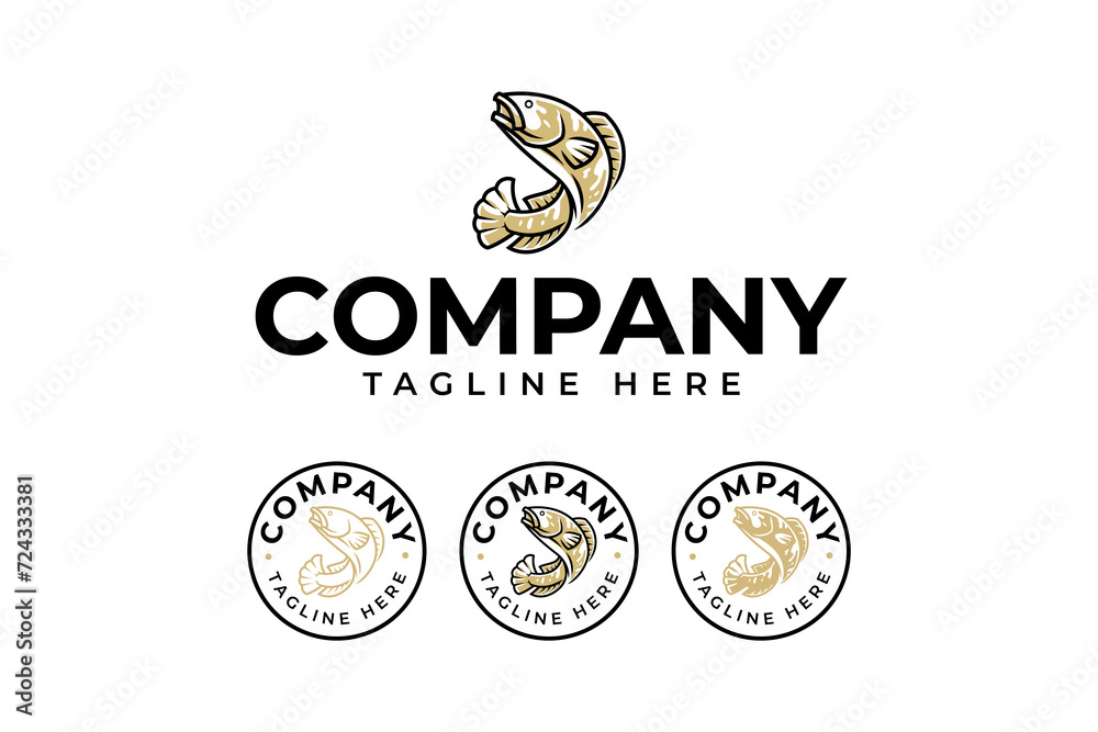 channa snakehead fish logo design for fish shop label, symbol, emblem ...