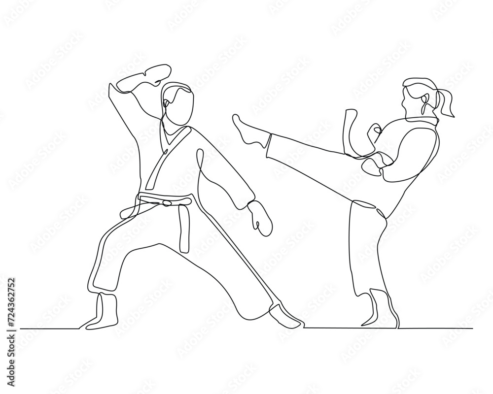 Continuous single line sketch drawing of young man and woman confident ...