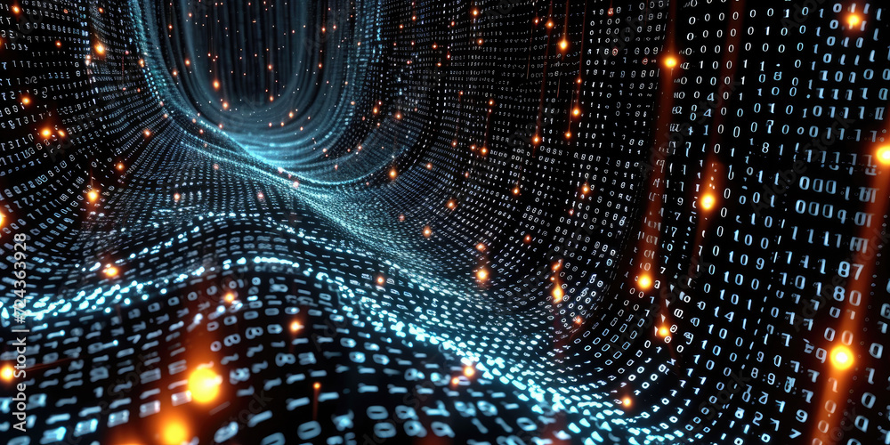 Blur Binary Data With Dots And Lines Depth Of Field Effect Applied Concept For Big Data Deep
