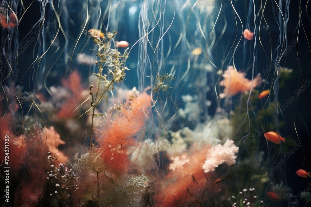 Ocean Veil: Coral partially covered in a veil of sea plants. Stock Illustration | Adobe Stock