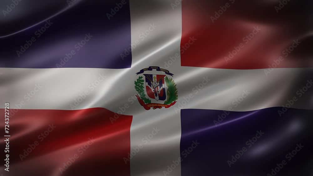 The Flag of Dominican Republic, full frame front view, with a cinematic ...