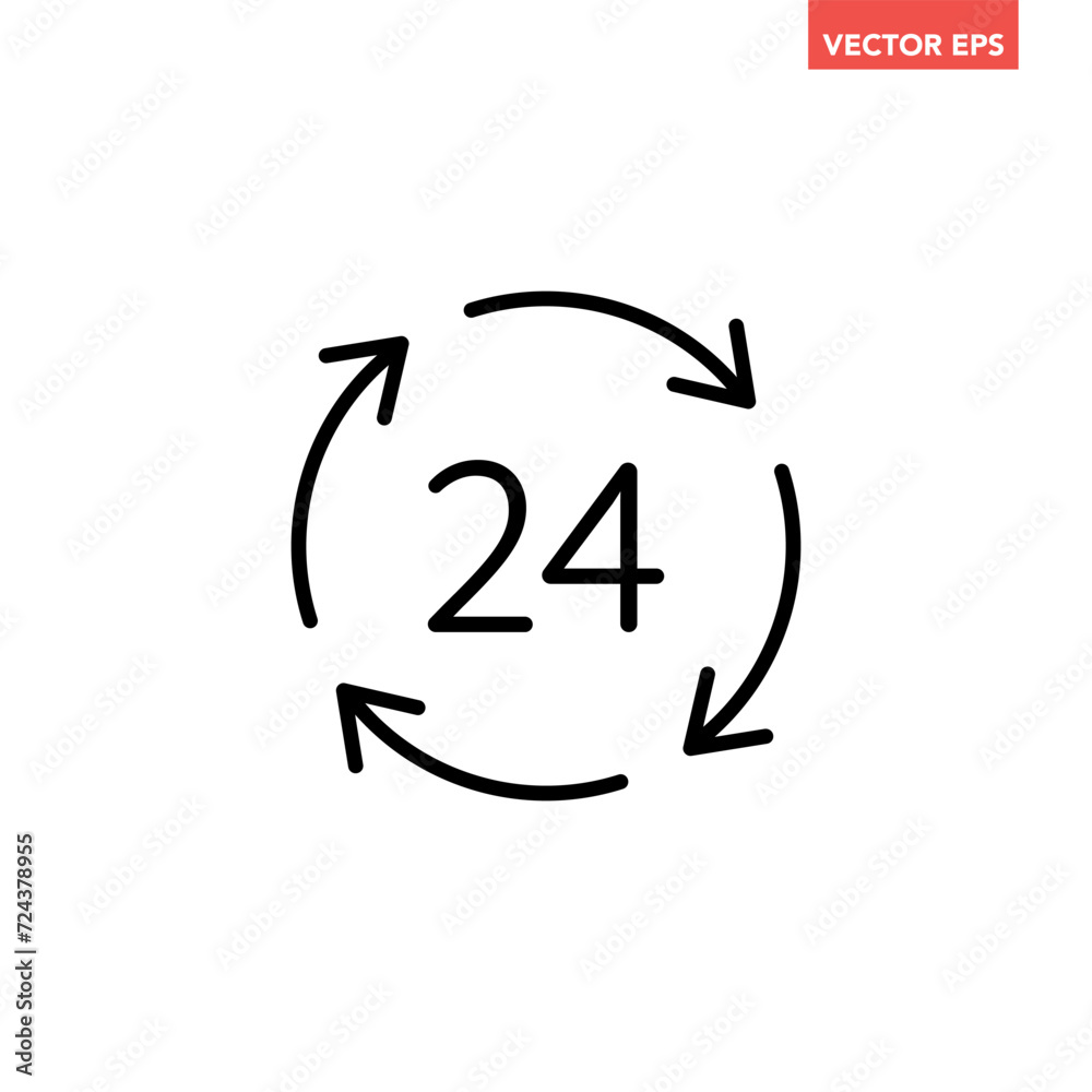 Black round up to 24 hours customer service line icon, simple 24h ...