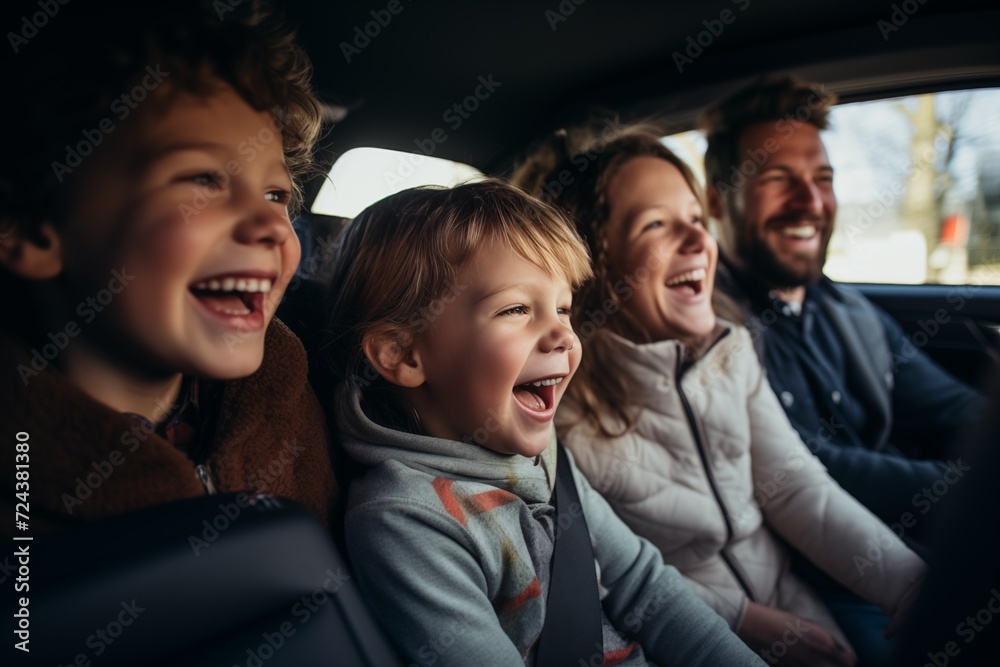 traveling with family, children, group of young people, having fun ...