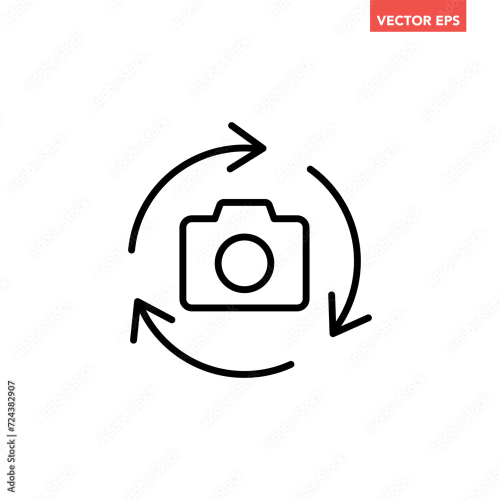 Black single rotate camera mode line icon, simple digital switch from ...