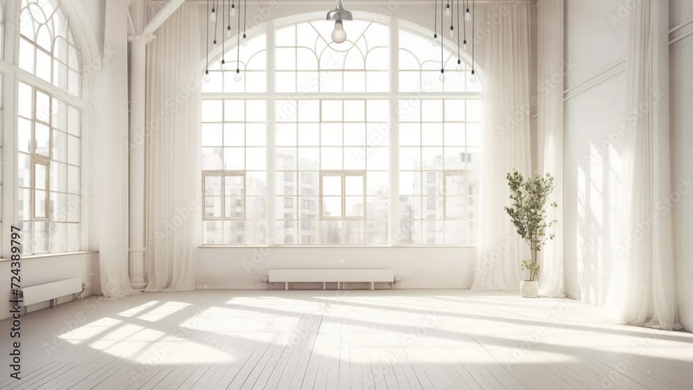 Bright Photo Studio Interior with big window. Cartoon or anime ...