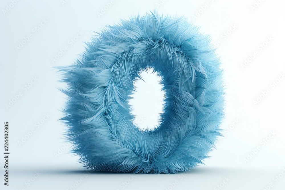 Cute blue number 0 or zero as fur shape, short hair, white background ...