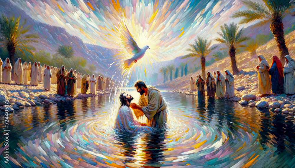 Poster, Foto Jesus Emerges from the Water: The Baptism of Jesus Christ ...