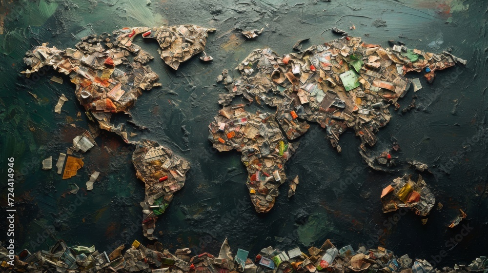 World map made of garbage and trash. All continents of the polluted ...