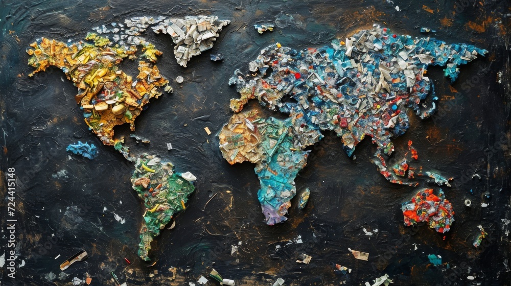 World map made of garbage and trash. All continents of the polluted ...