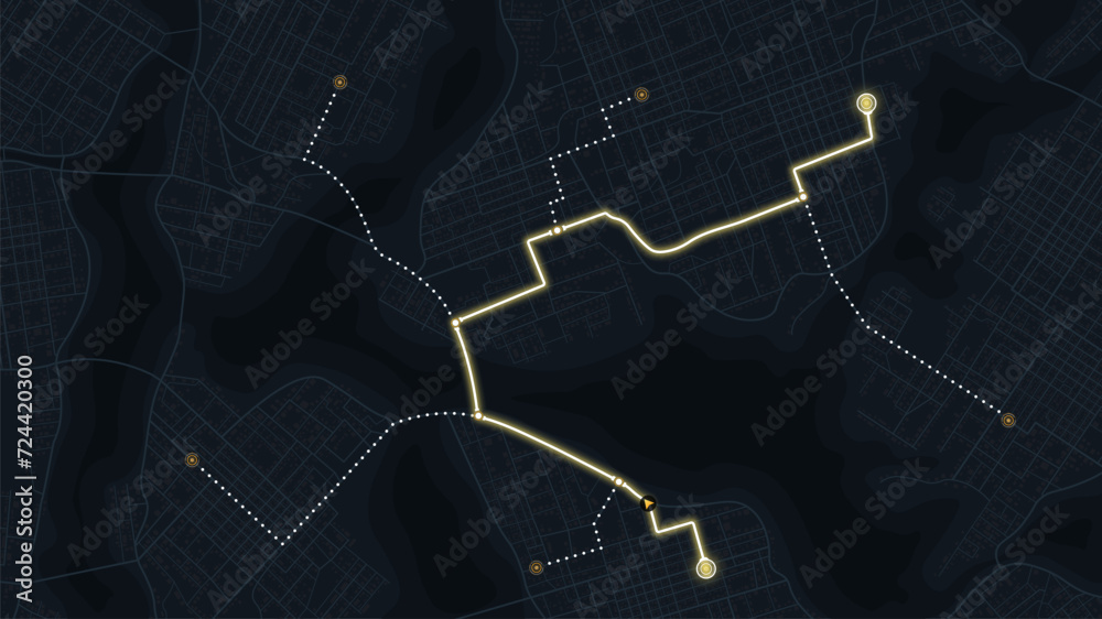City map featuring directional signs, an intended goal point, and ...