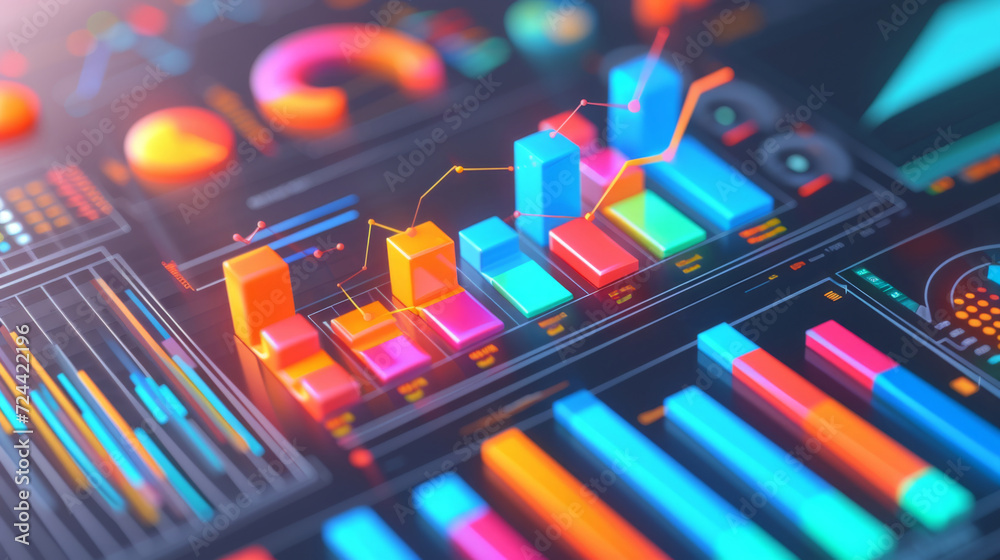 Modern colorful 3D infographics. Statistics Business 3d Pie Chart, Bars ...