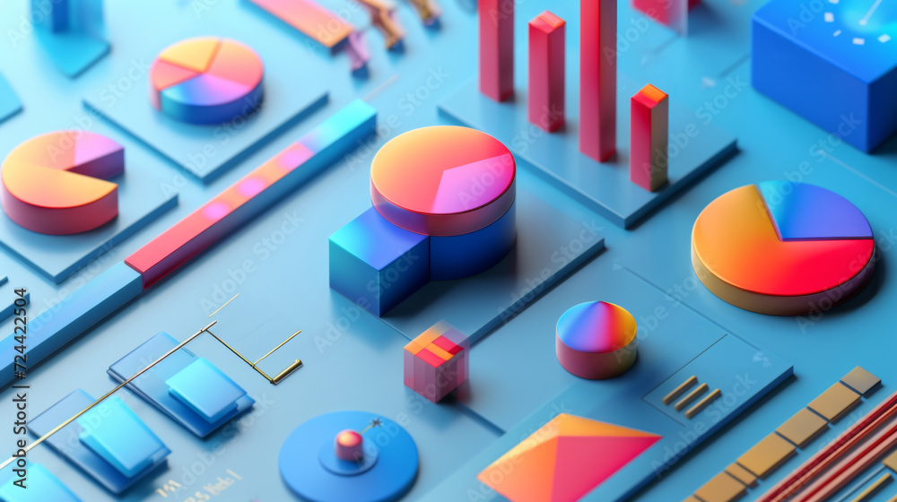 Modern colorful 3D infographics. Statistics Business 3d Pie Chart, Bars ...