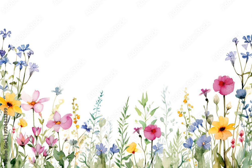 Watercolor Wildflowers Seamless Border Summer Floral Frame for Greeting ...
