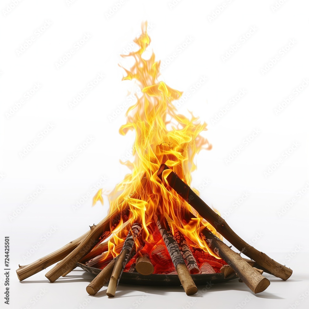 Red-hot open fire. Bonfire isolated on white background. Wood fire ...