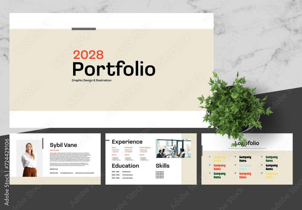 Cream Orange Design Portfolio Stock Template | Adobe Stock