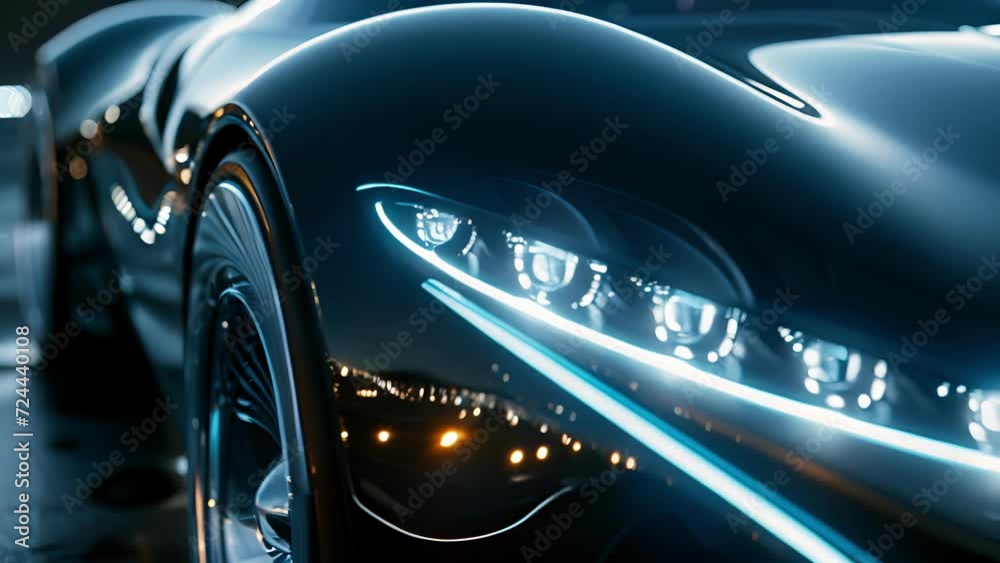 A closeup shot reveals a set of headlights with a layered and intricate ...