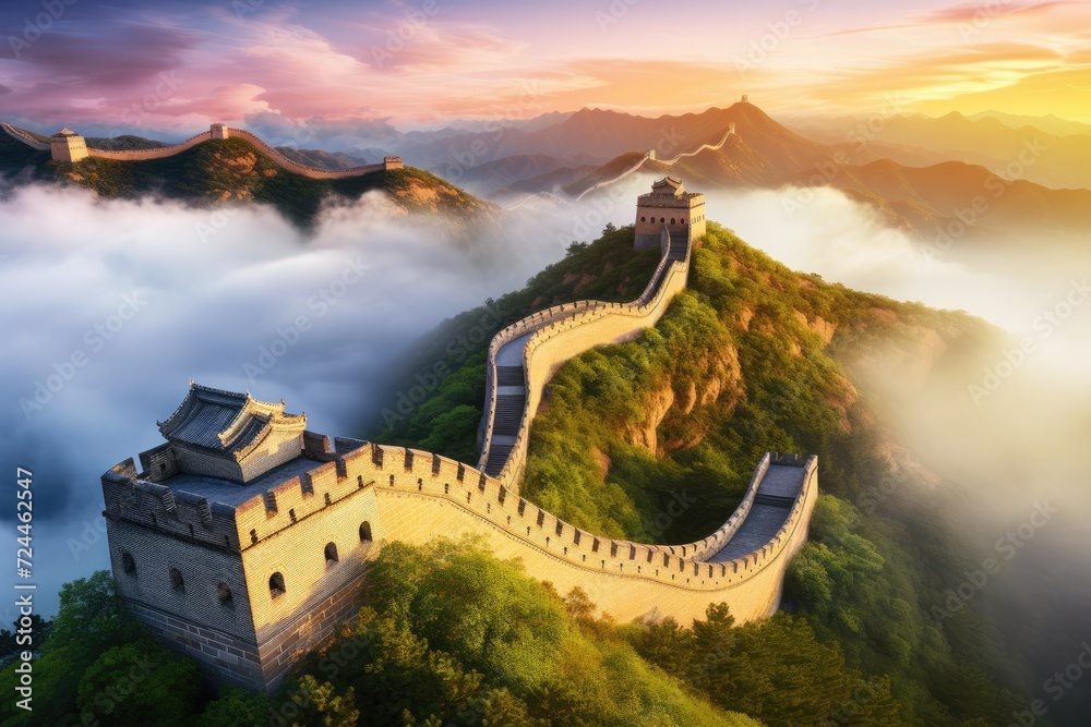 Aerial View of the Great Wall of China, An Iconic Sight of Ancient ...