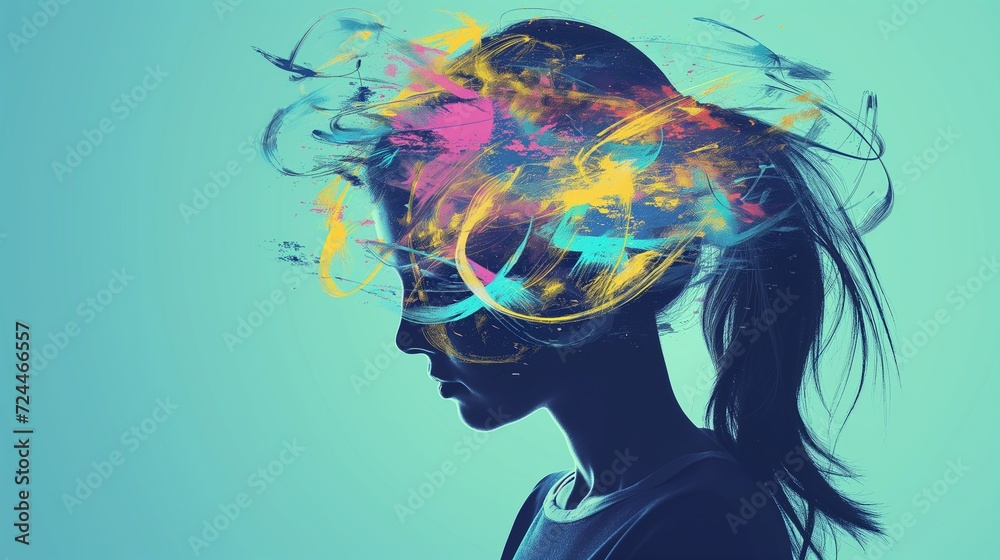 ภาพประกอบสต็อก Mental Health Awareness, exhausted, depressed female ...