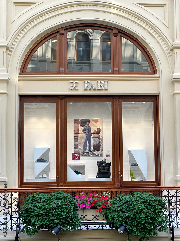 Fabi boutique. Front view of Shopwindow. Official brand store. Sign ...