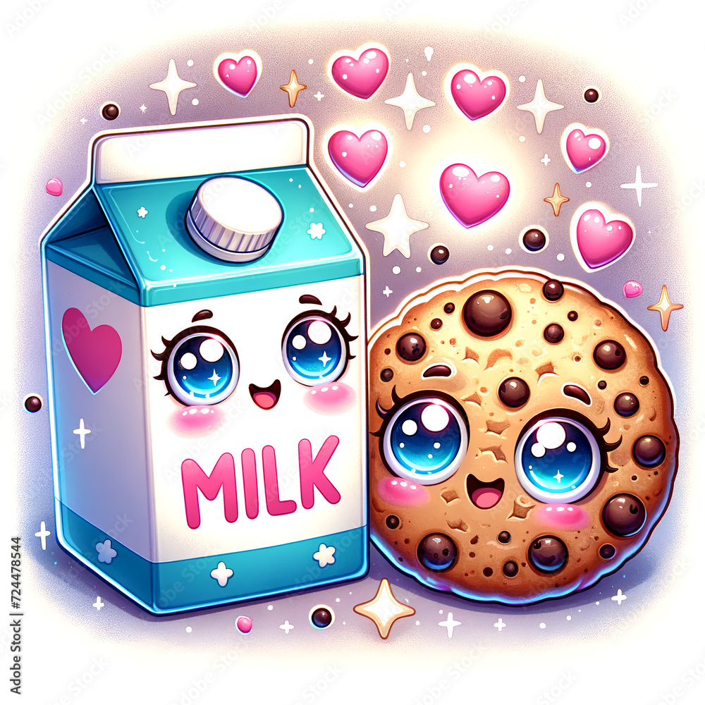 Happy Milk and Cookie Characters - Cute Kawaii Food Illustration for ...