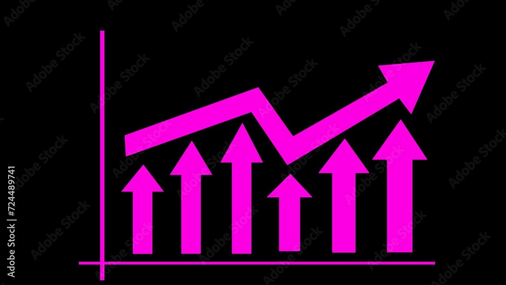 Growth chart icon. Growing graph icon in pink and black background ...