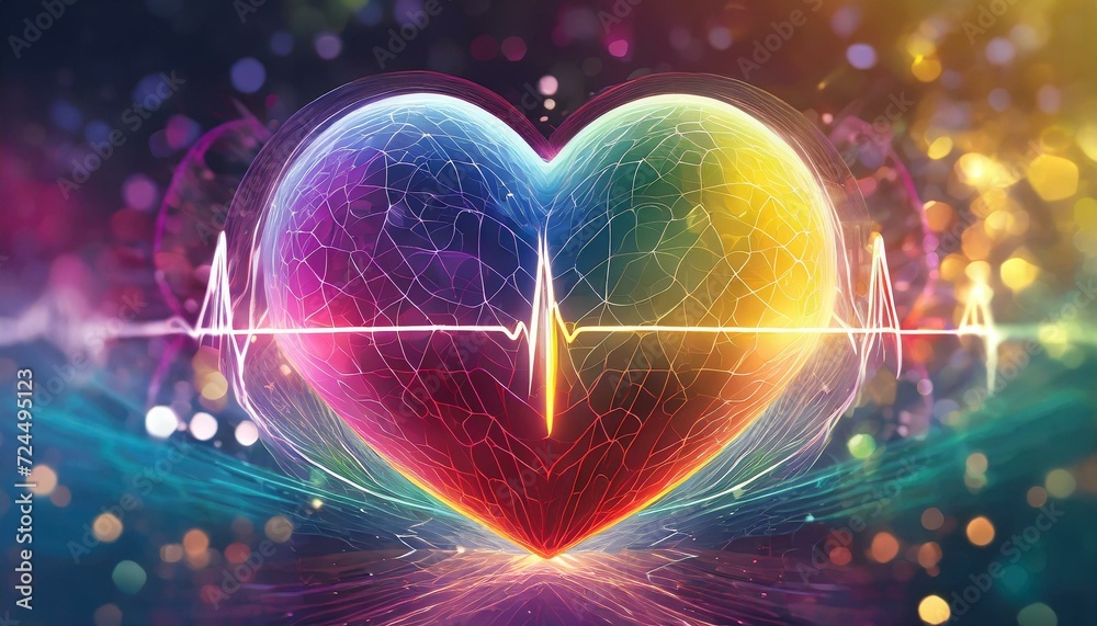 heart in the sky Abstract human heart shape with red cardio pulse line ...