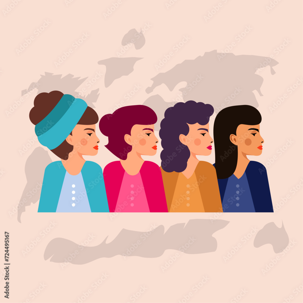 Multi ethnic women friend group vector illustration. multicultural ...