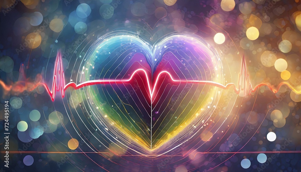 heart beat on the cardiogram, Abstract human heart shape with red ...