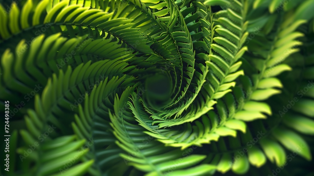 Extreme close-up of swirling fern leaves, a mesmerizing dance in ...