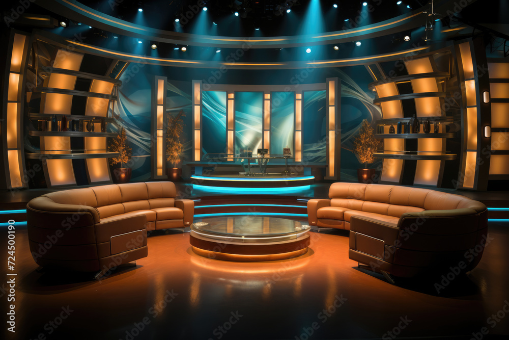 Empty TV studio talk show with sofa Stock Photo | Adobe Stock