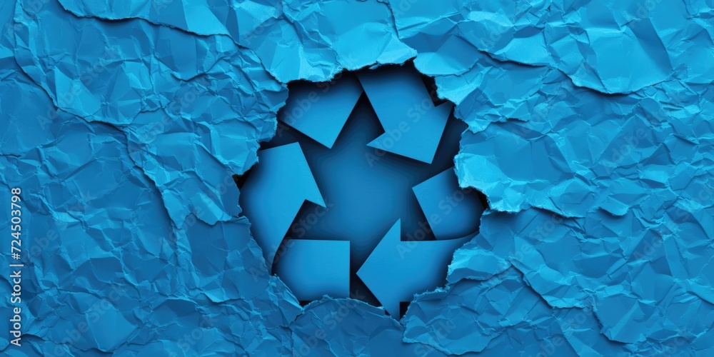 Generative AI, A recycling logo sign made of crumpled paper, zero waste ...