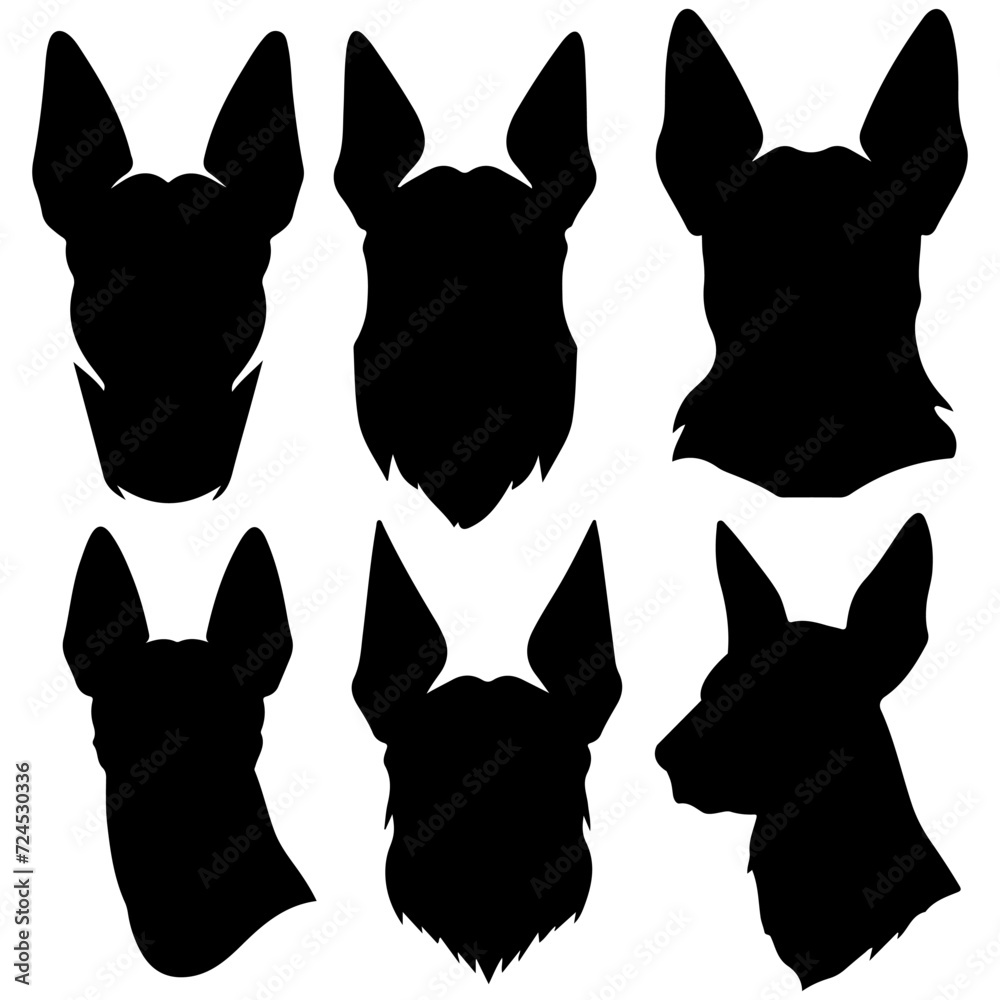 Dog head icon set black silhouette. Different types of dog head art ...