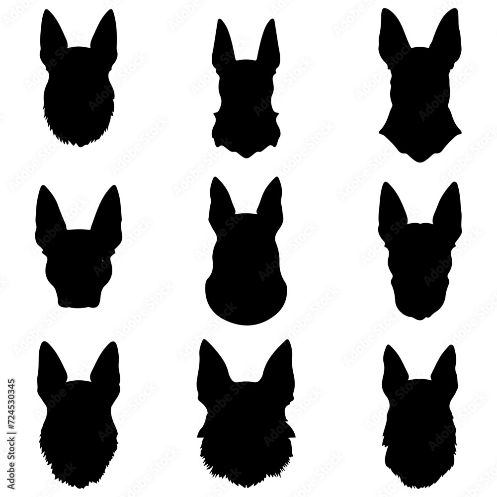 Dog head icon set black silhouette. Different types of dog head art ...