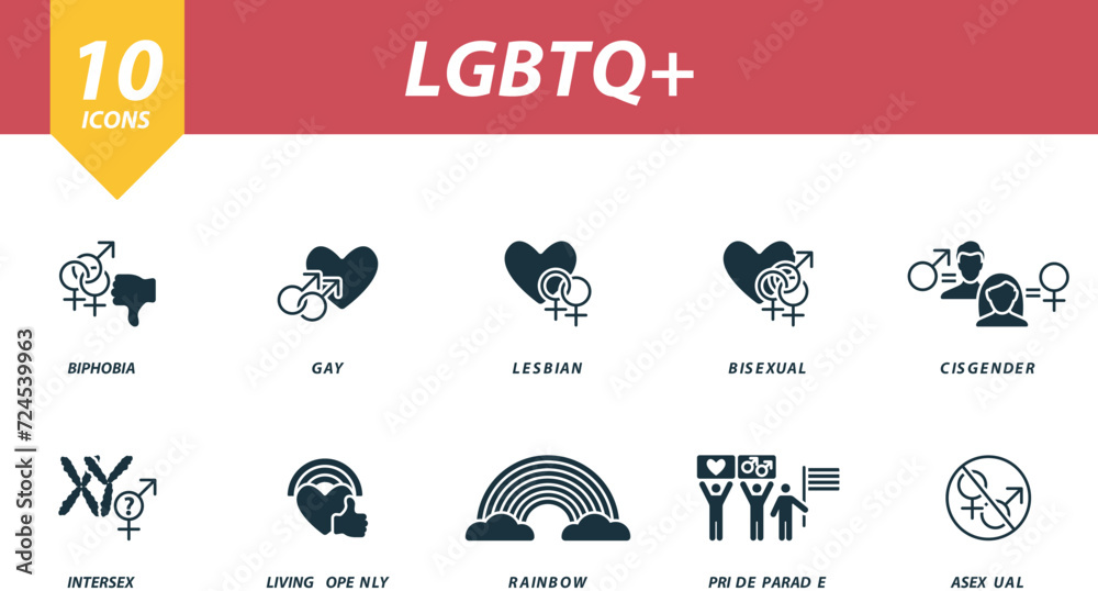 LGBTQ plus icons set. Creative icons: biphobia, gay, lesbian, bisexual ...