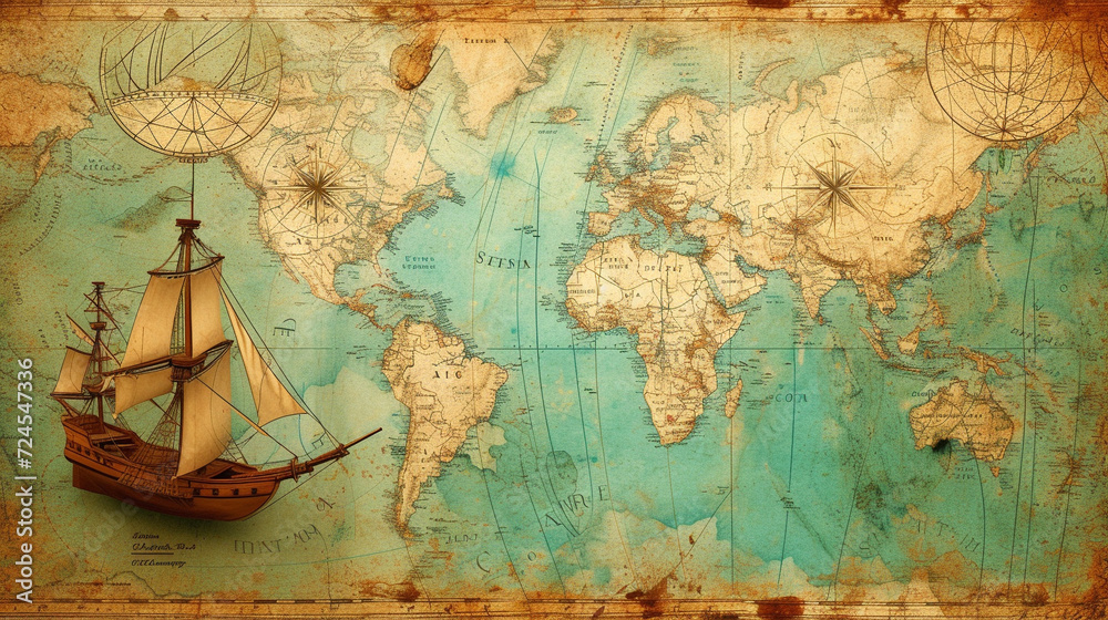 A cartographic background featuring a vintage map, illustrating the ...