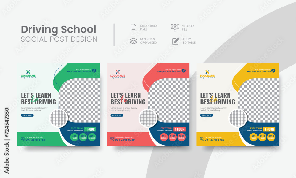 Driving school social media post for learning square banner ad design ...