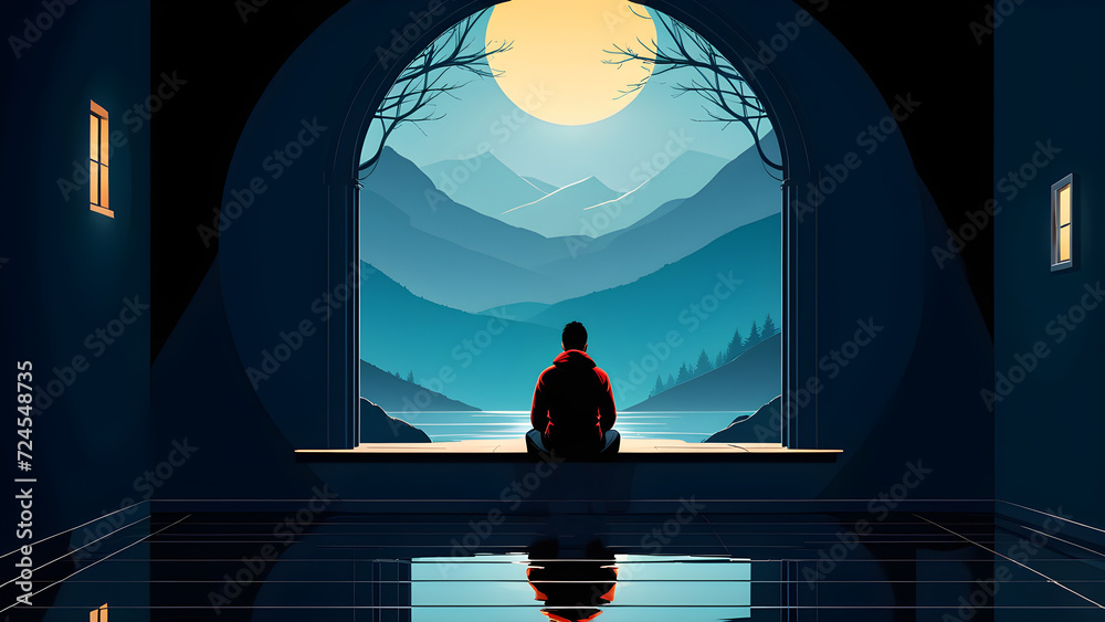 human mental health isolation and loneliness vector illustration ...