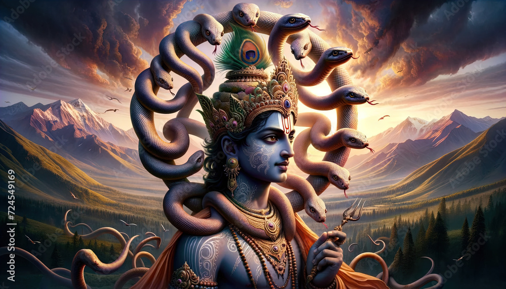 Hindu God Krishna with scared sword. AI Generated Stock Illustration ...