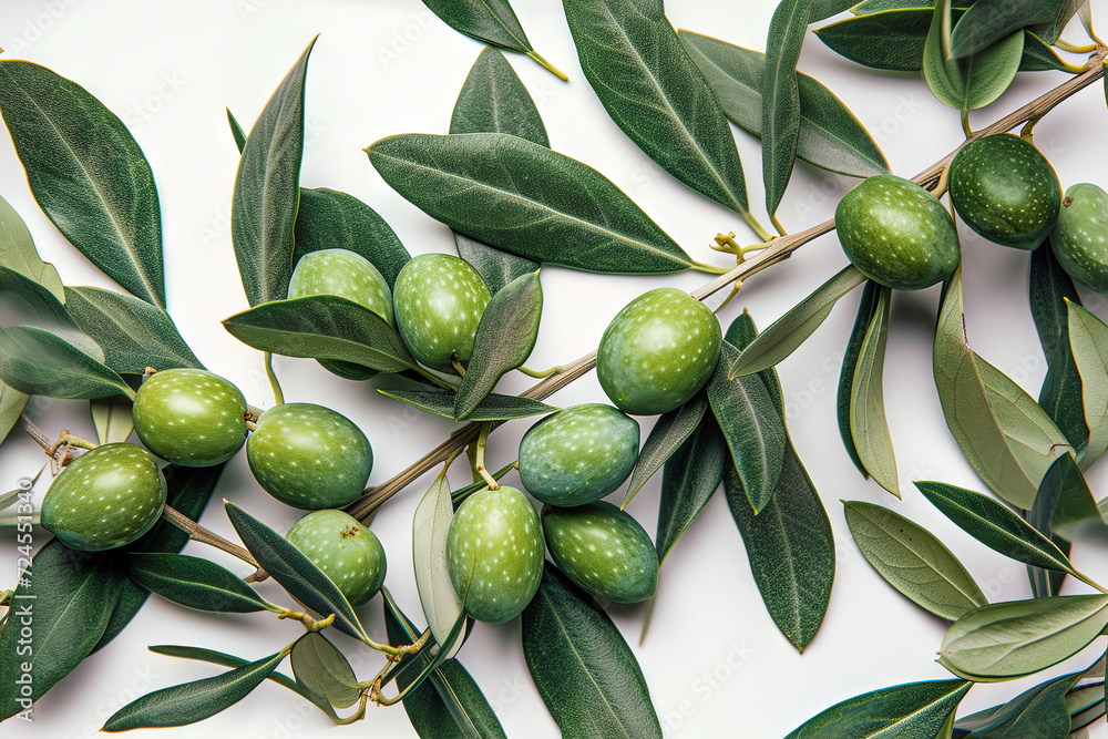 Background leaves branches foliage and fruits of the Olive tree Olea ...