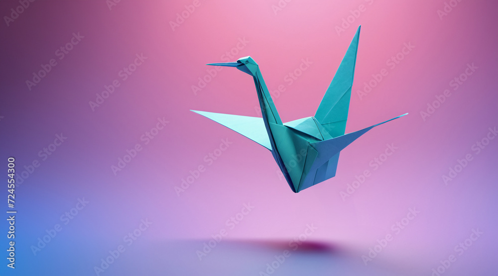 Beautiful origami crane bird in front of a pastel-colored background.Ai ...